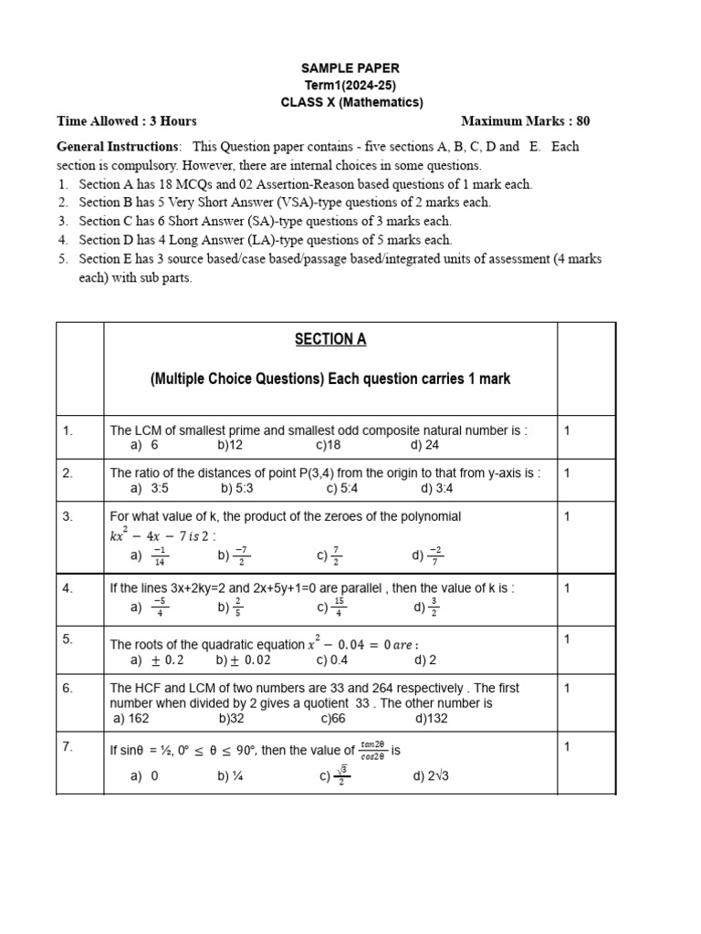 Class X Mathematics Sample Paper 2024 | PDF | Endocrine System ...