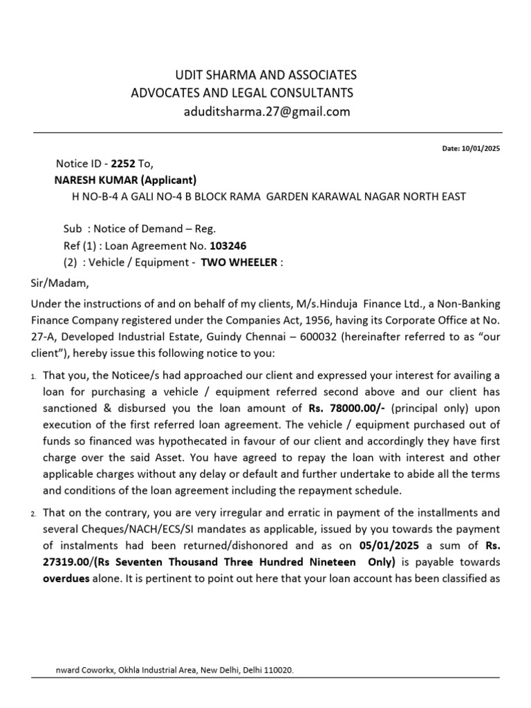 Notice of Demand for Loan Repayment | PDF | Loans | Interest
