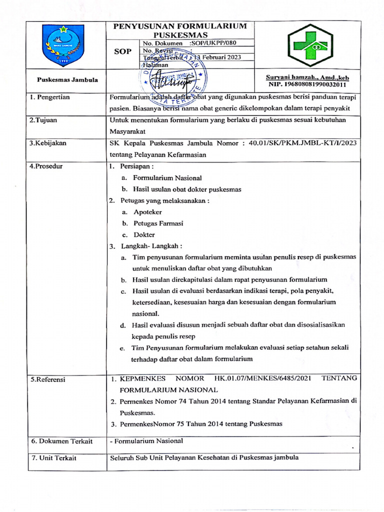 3.10.1.2 SOP Penyusunan Formularium | PDF