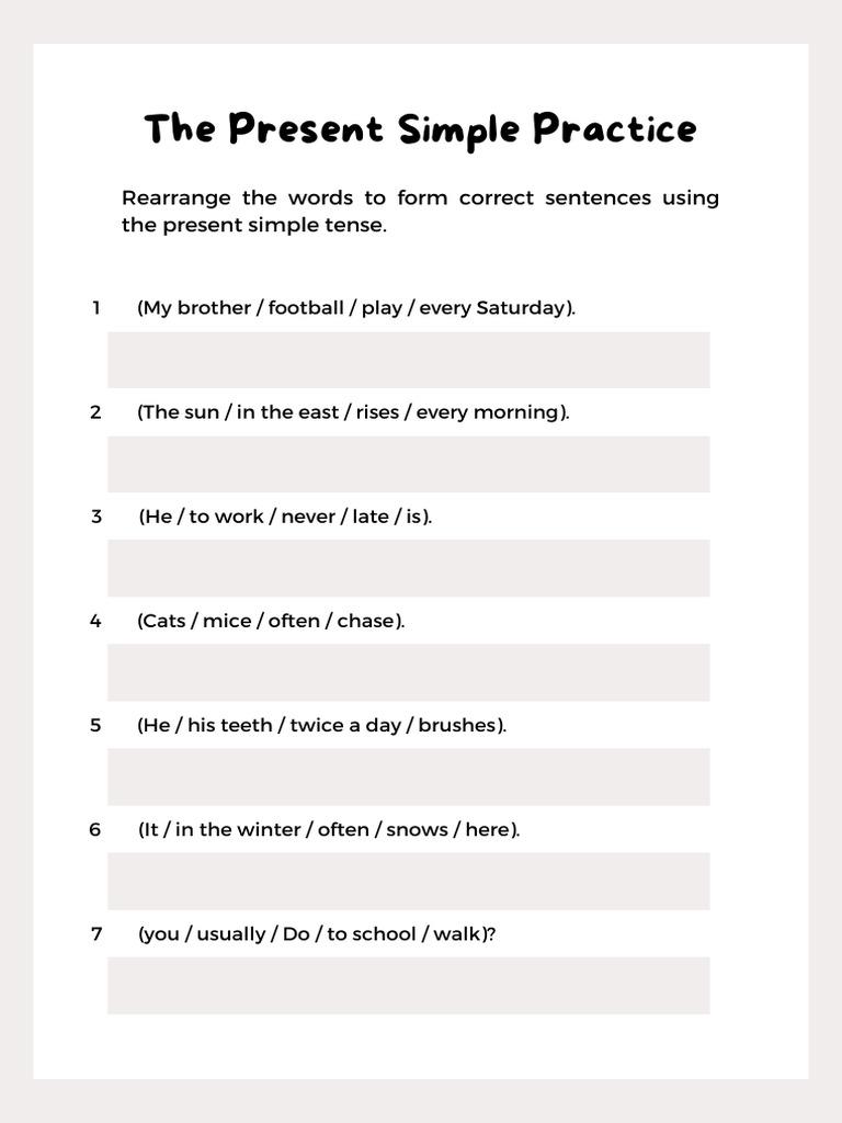 Present Simple Grammar Practice Worksheet in Yellow and Grey Simple ...