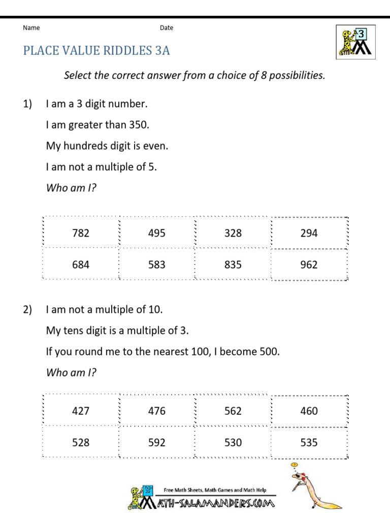 Place Value Riddles 3a | PDF