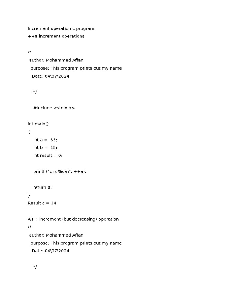 Increment and Decrement Operations | PDF