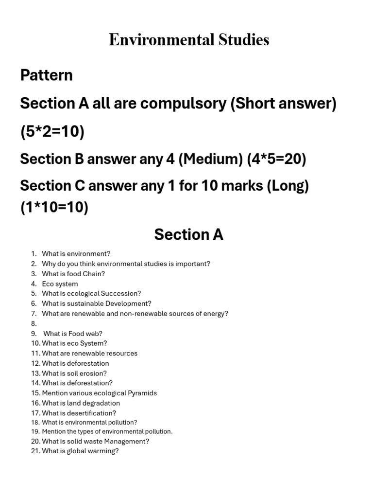 Environmental Studies Questions | PDF | Ecosystem | Ecology