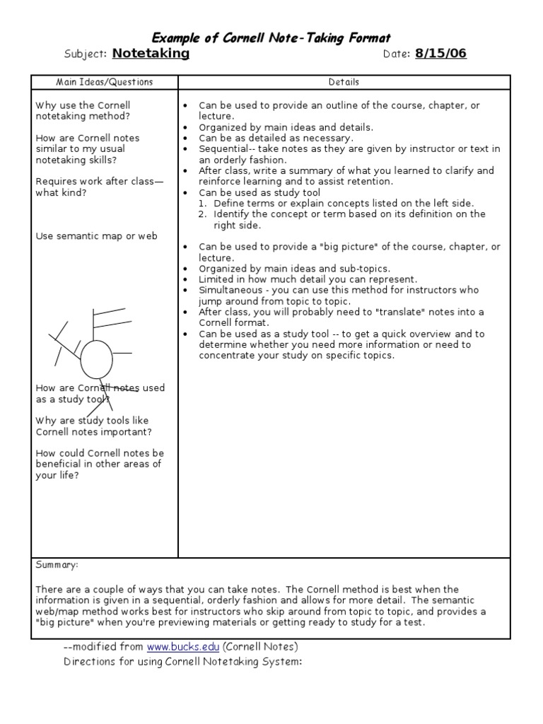 88 - Cornell Note Taking Sample | PDF | Neuropsychological Assessment ...