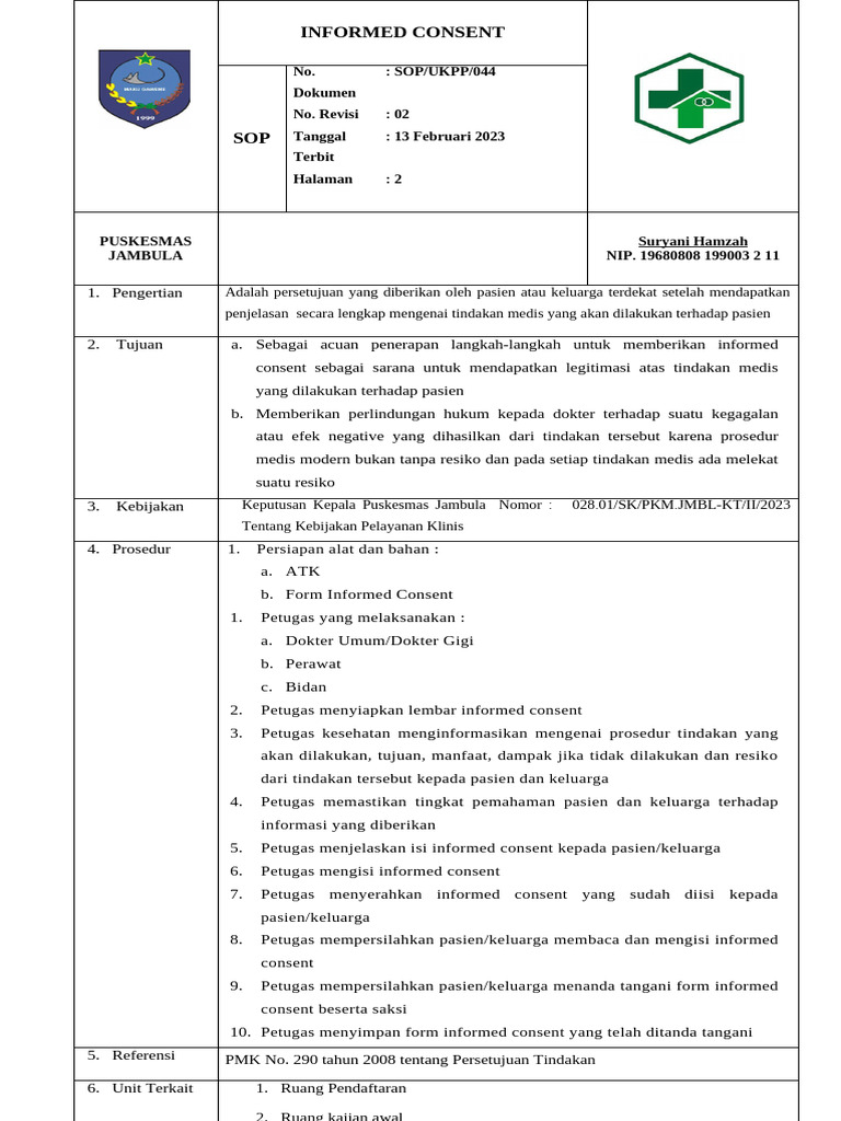 Prosedur Informed Consent Puskesmas | PDF