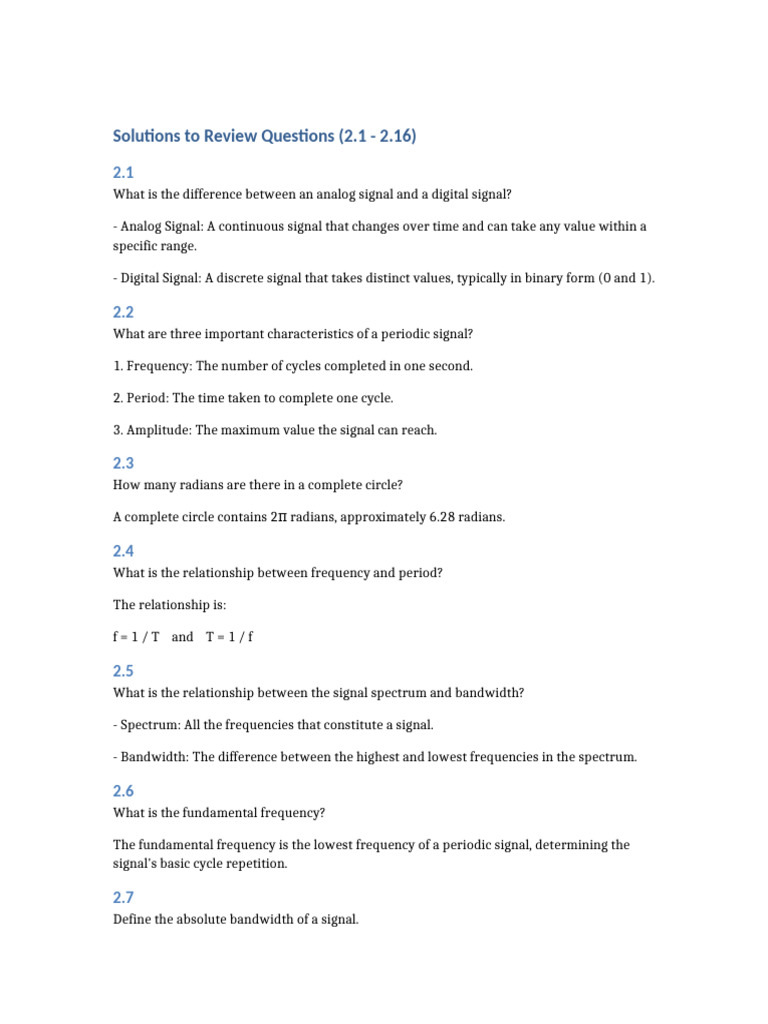 Solutions Review Questions | PDF | Bandwidth (Signal Processing) | Radio