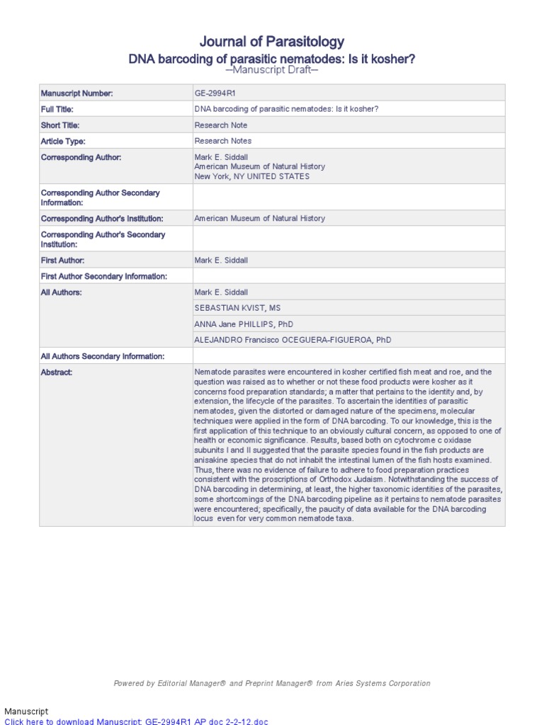 Journal of Parasitology Paper | PDF | Species | Parasitism