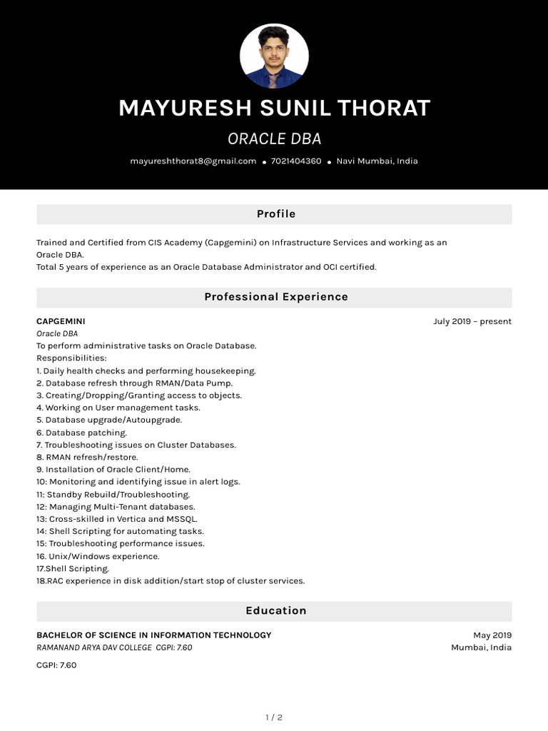 Oracle DBA Resume - Mayuresh Thorat | PDF | Databases | Software