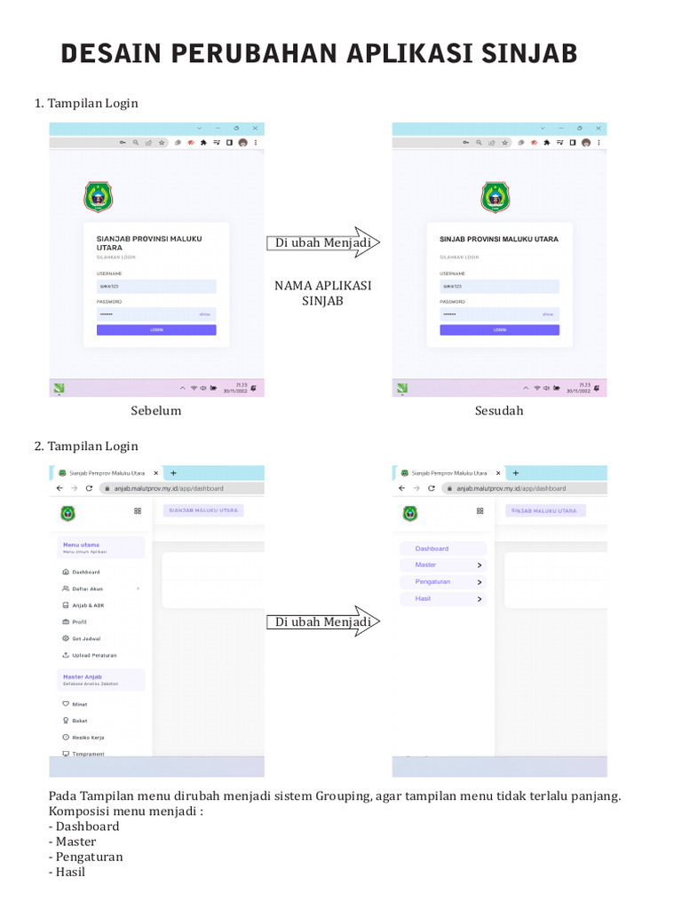 Desain Perubahan Aplikasi SINJAB | PDF