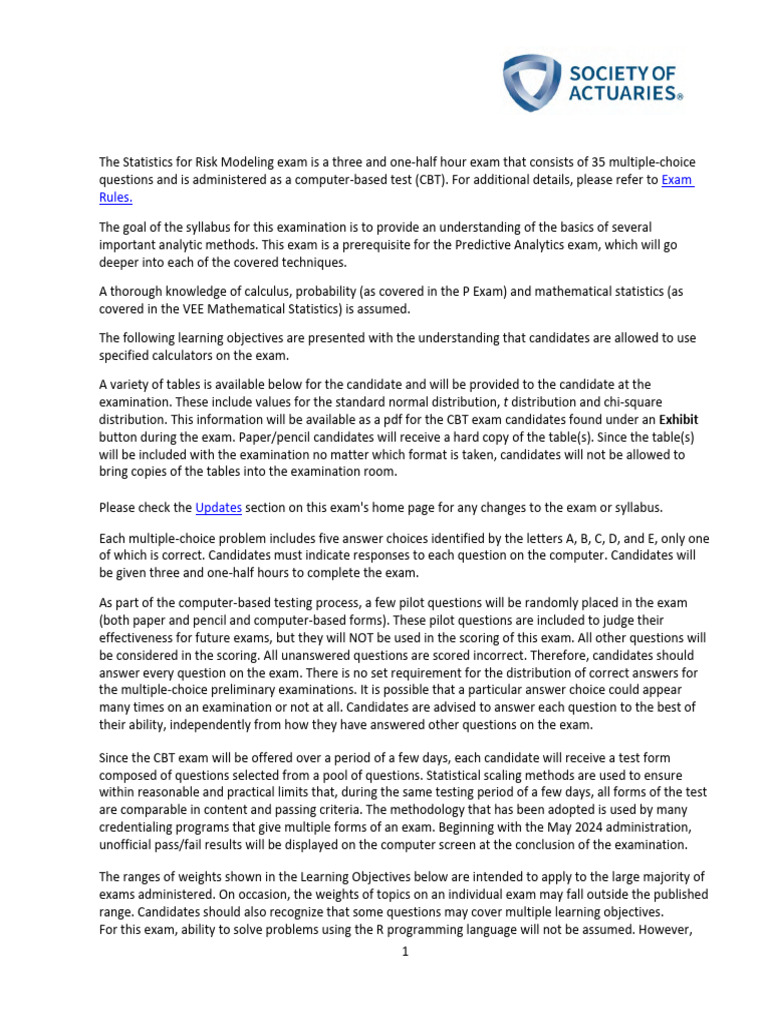 2025 01 Exam Srm Syllabus | PDF | Akaike Information Criterion ...