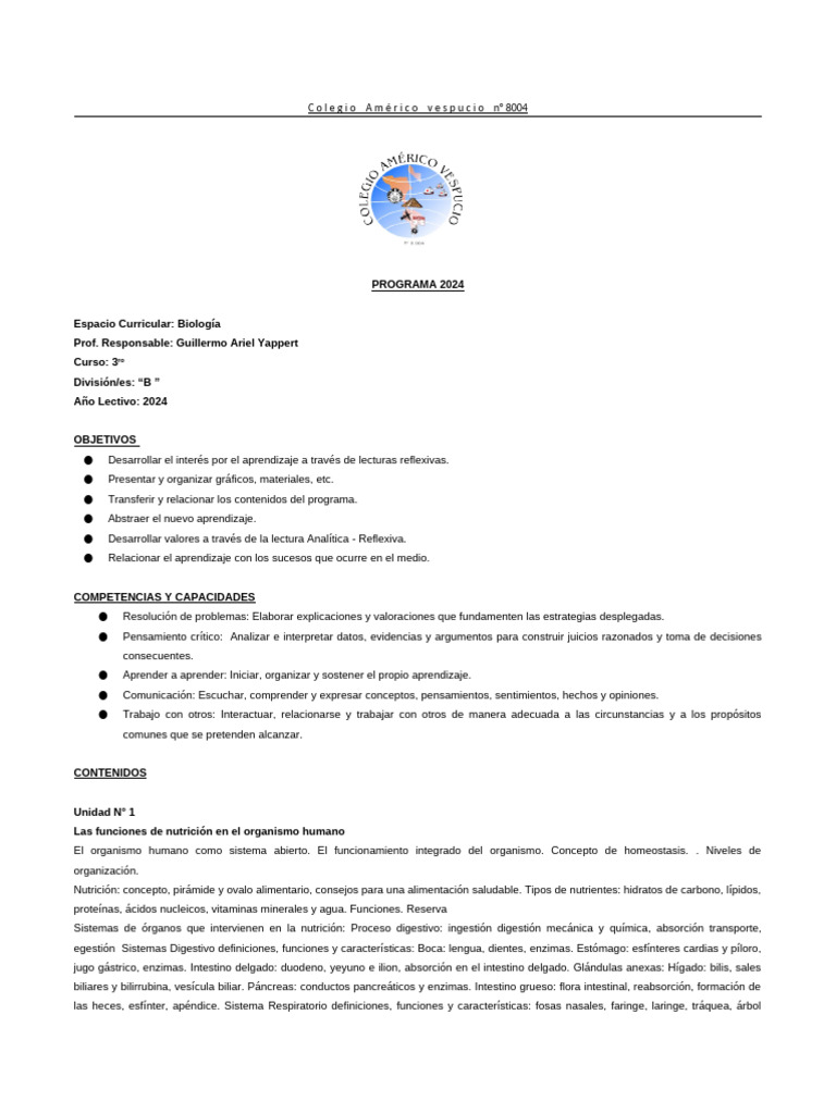 Yappert Guillermo 3B Programa Biologa | PDF | Bilis | Tracto ...
