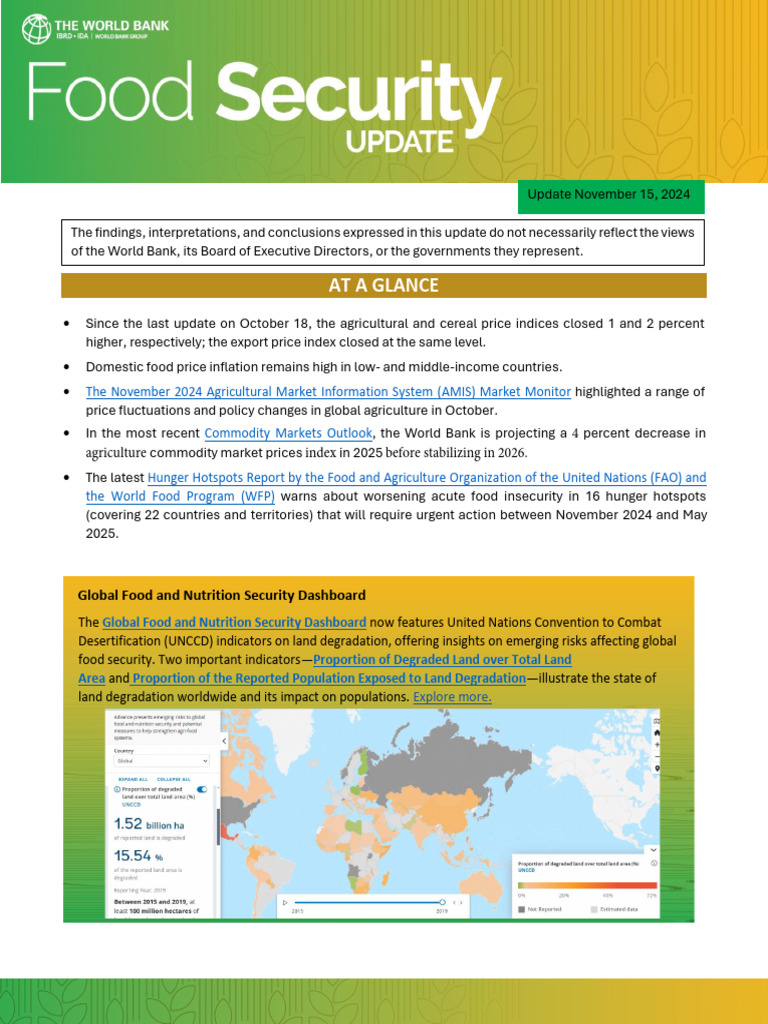Food Security Update, The World Bank, Nov 2024! | PDF | Food Security ...