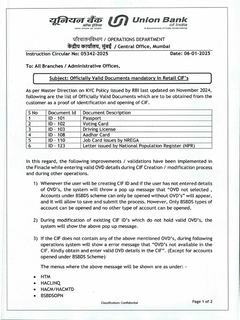 KYC OVD Compliance for CIF Creation | PDF