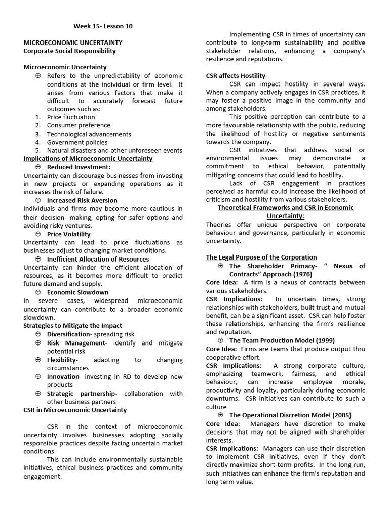 1week 15microeconomic Uncertainty | PDF | Corporate Social Responsibility | Risk