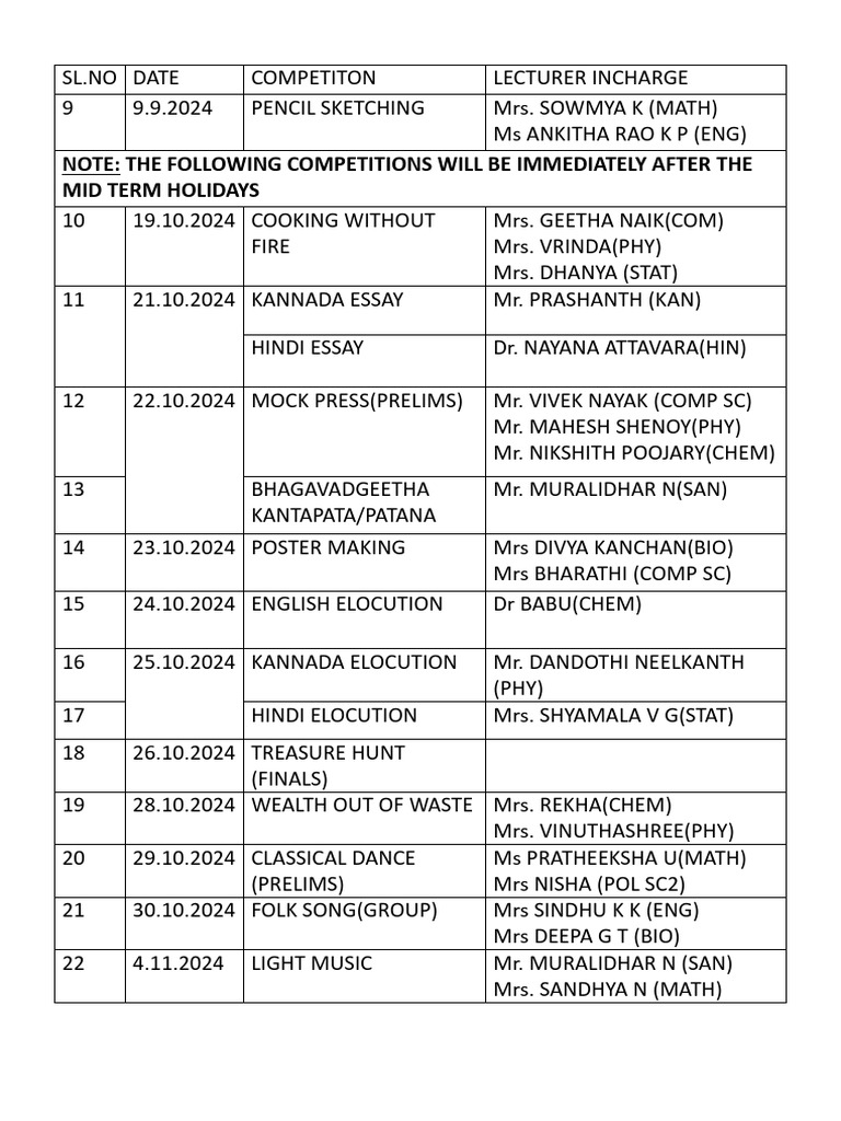MGM PU College Annual Day Competitions 2024 | PDF