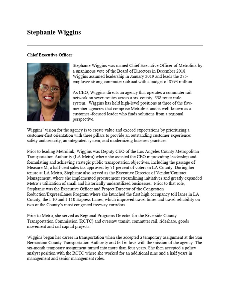 Stephanie Wiggins: Metrolink CEO Profile | PDF | Transport | Public ...