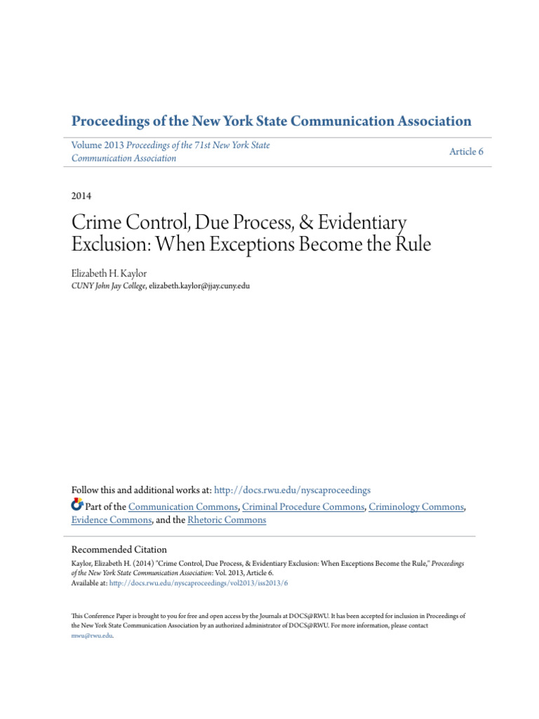 Crime Control Due Process & Evidentiary Exclusion | PDF | Exclusionary ...