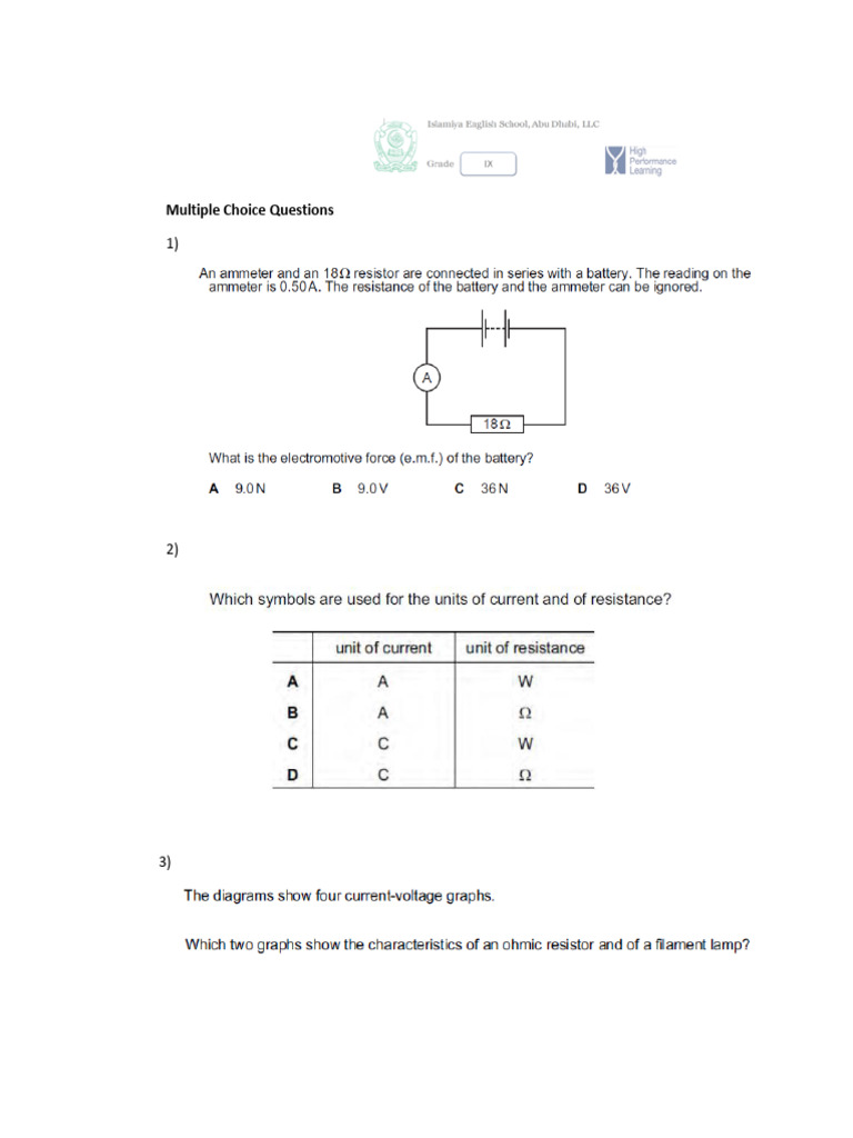 G9 Physics MCQ - Revision Sheet | PDF