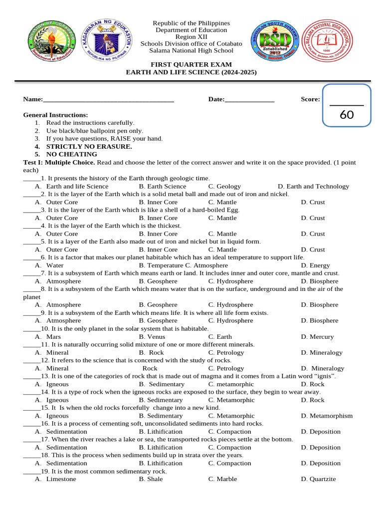 Earth and Life Science | PDF | Rock (Geology) | Sedimentary Rock