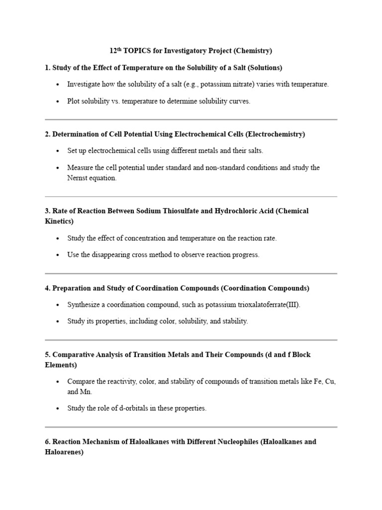 12th TOPICS For Investigatory Project | PDF | Chemical Reactions | Amine