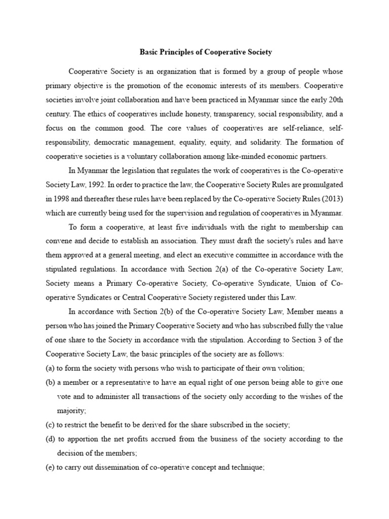 Principles of Cooperative Societies in Myanmar | PDF | Cooperative ...