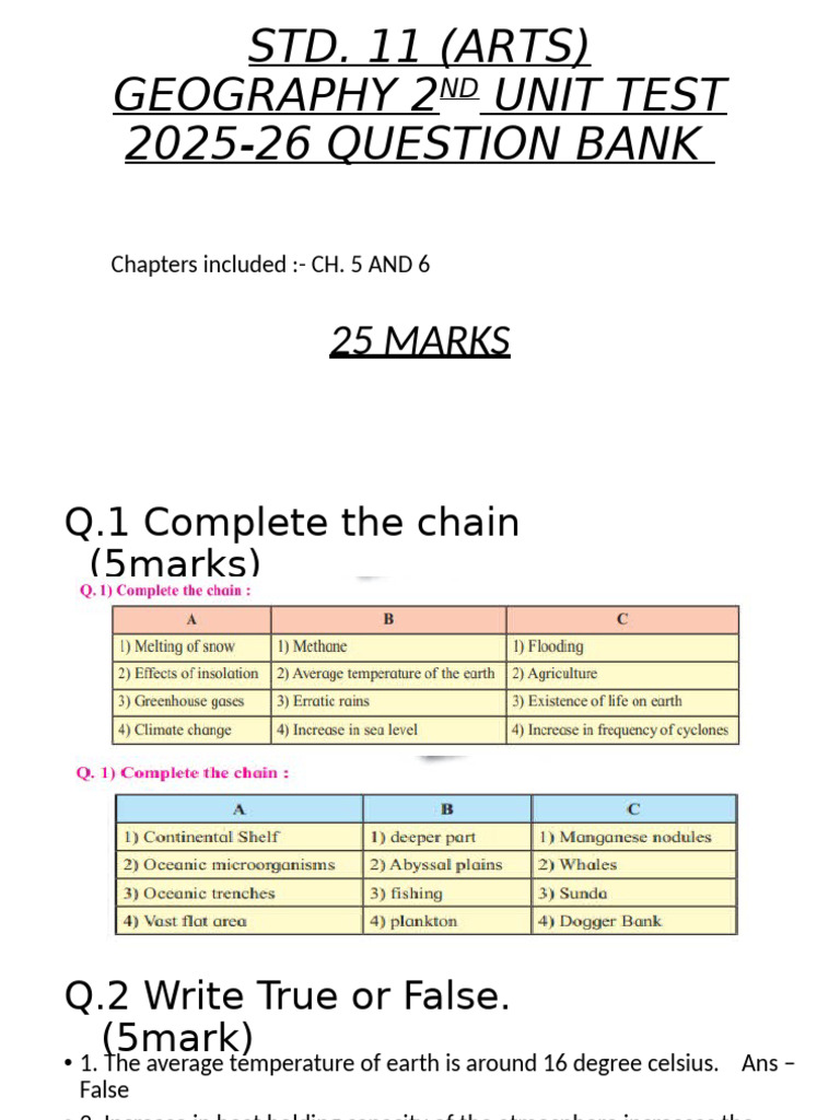 Geography 2d Unit Test Question Bank. | PDF | Climate Change | Oceans