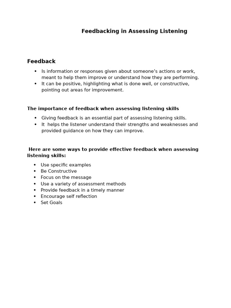 Feedbacking in Assessing Listening Skills | PDF