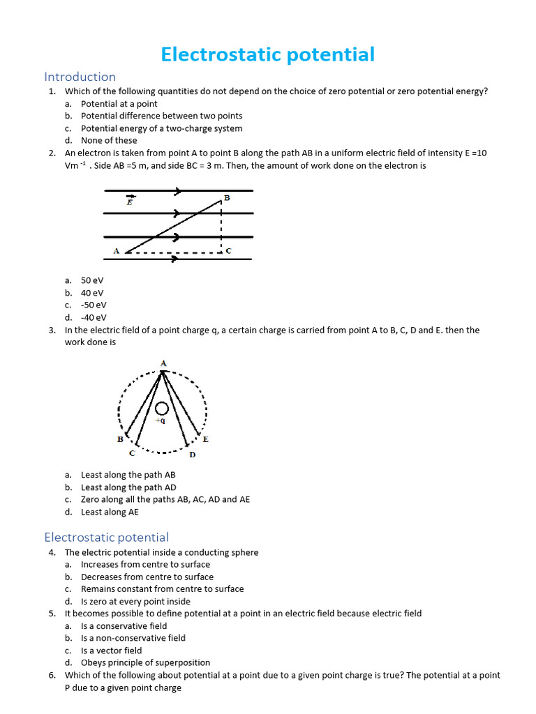 Electrostatic Potential | PDF | Electric Field | Electricity