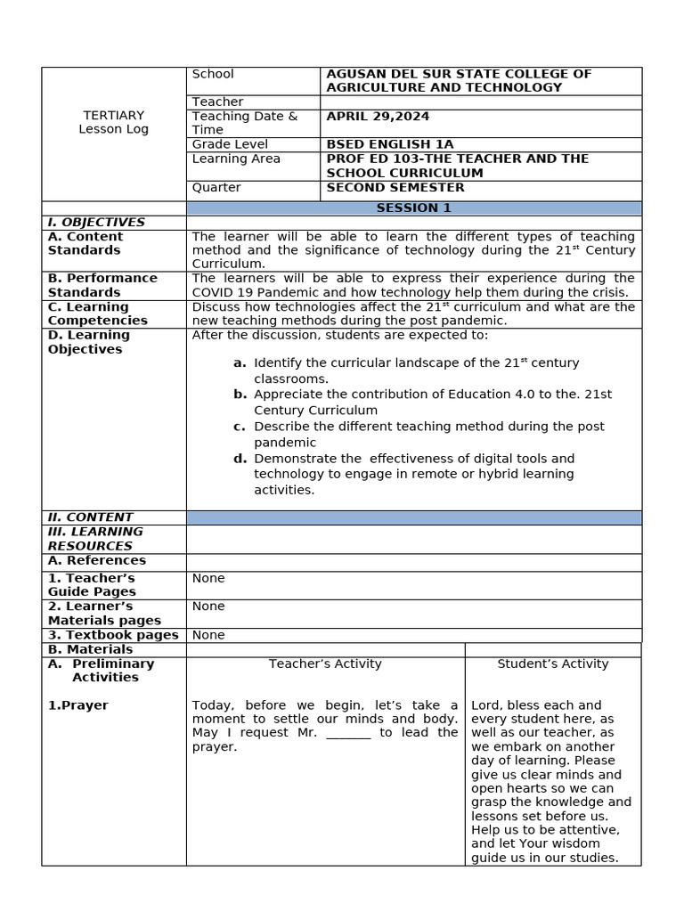 21st Century Lesson Plan | PDF | Curriculum | Teaching Method