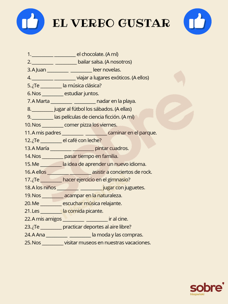 Ejemplos del verbo "gustar" en español | PDF