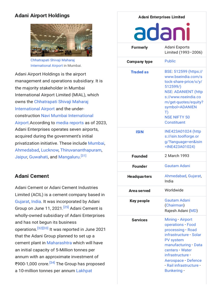 Overview of Adani Enterprises Subsidiaries | PDF | Companies