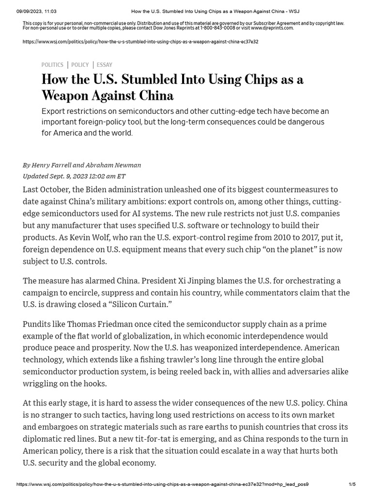 How the U.S. Stumbled Into Using Chips as a Weapon Against China - WSJ | PDF | Donald Trump ...