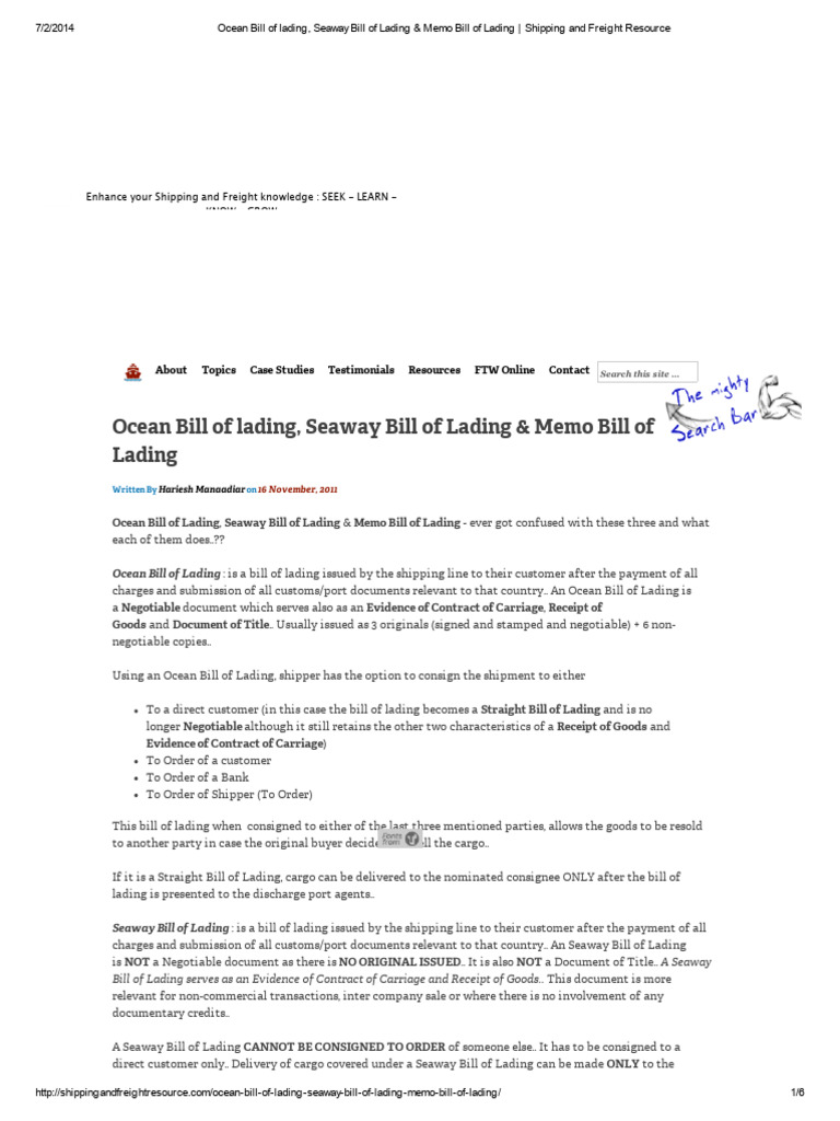 Understanding Ocean, Seaway, and Memo B/L | PDF | Bill Of Lading | Cargo