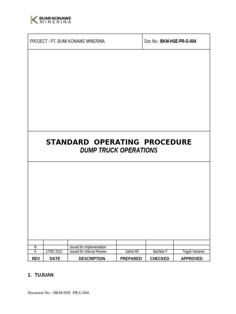 Prosedur Operasi Dump Truck | PDF