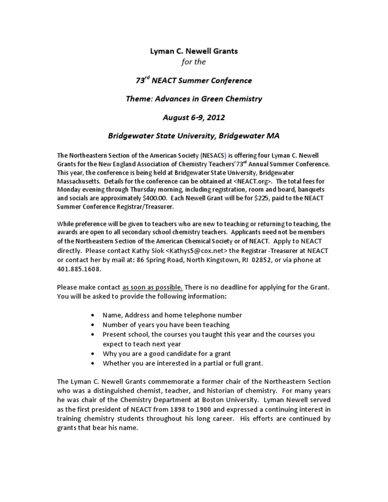 Lyman C. Newell Grants for Teachers | PDF | Self-Improvement | Wellness