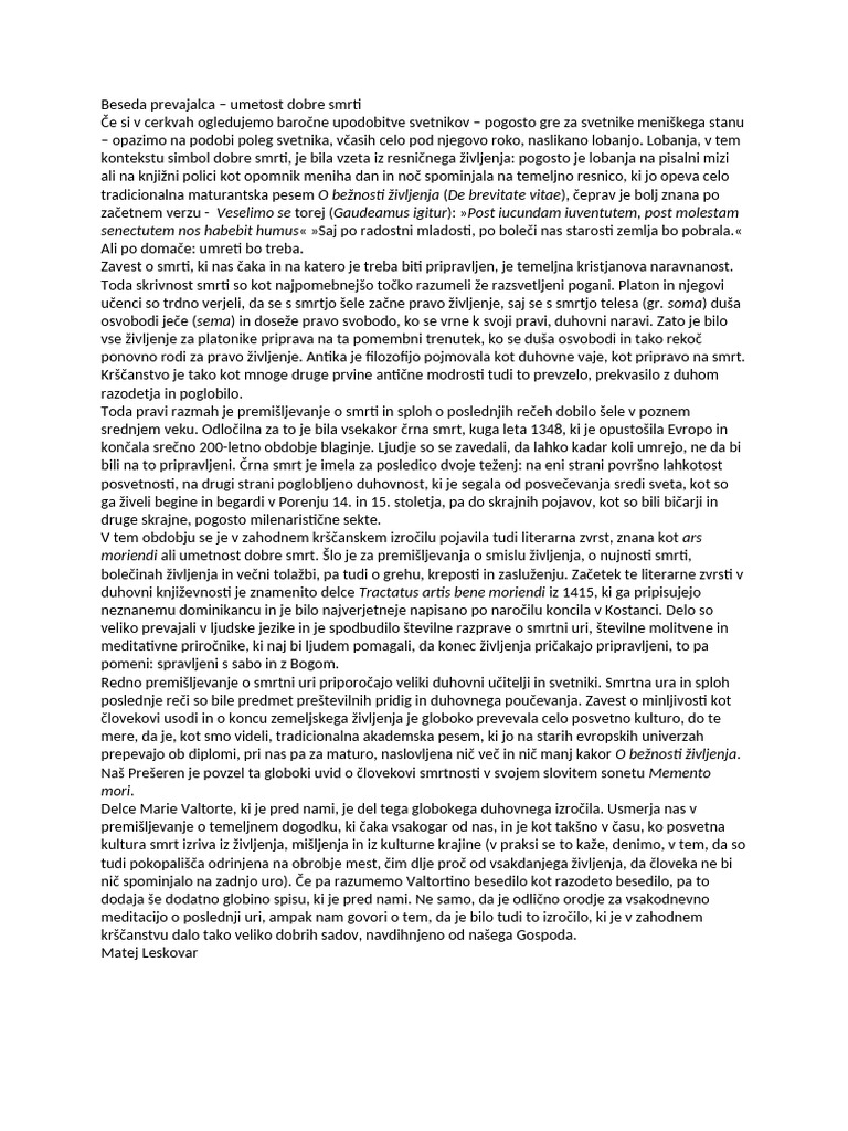 Beseda Prevajalca - Umetnost Dobre Smrti | PDF