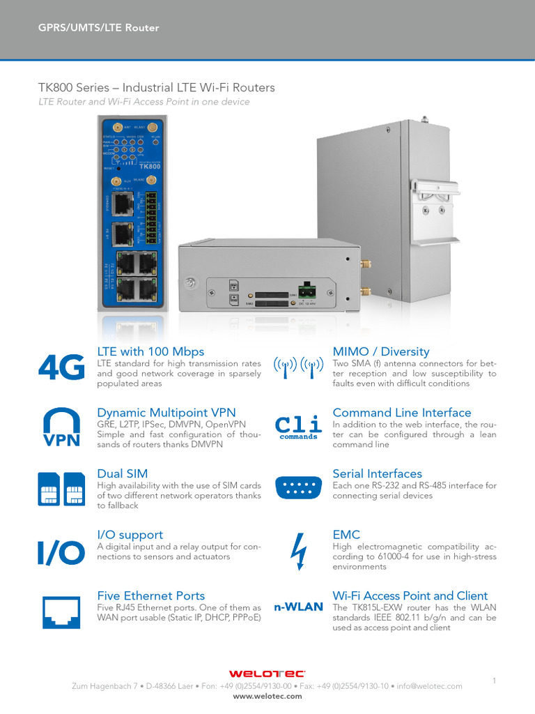 WIRELESS CELLULAR Router Modem WELOTEC Cellular Routers WELOTEC TK815L-EXW-Datasheet-EN | PDF ...