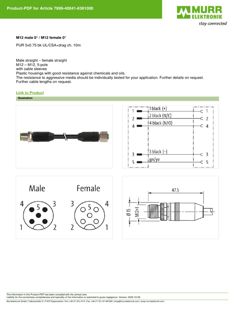 M12 PowerSupplyCable 10m 7999-40041-6381000 | PDF | Electrical ...