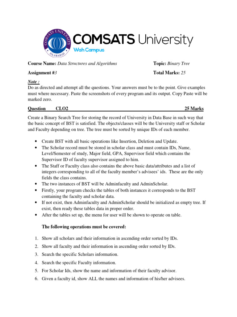 Binary Tree Assignment: BST for University Records | PDF | Software ...