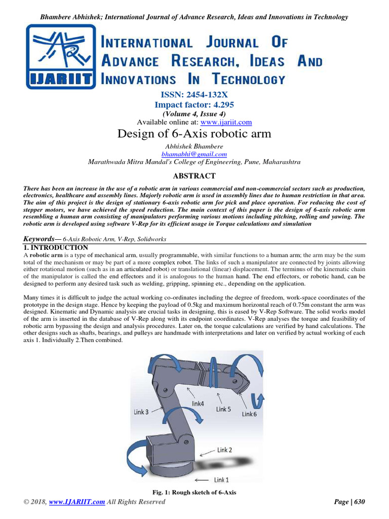 Design of 6 Axis Robotic Arm | PDF | Robotics | Mechanical Engineering