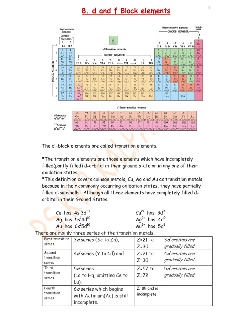8 D and F Block Elements Notes | PDF | Transition Metals | Lanthanide