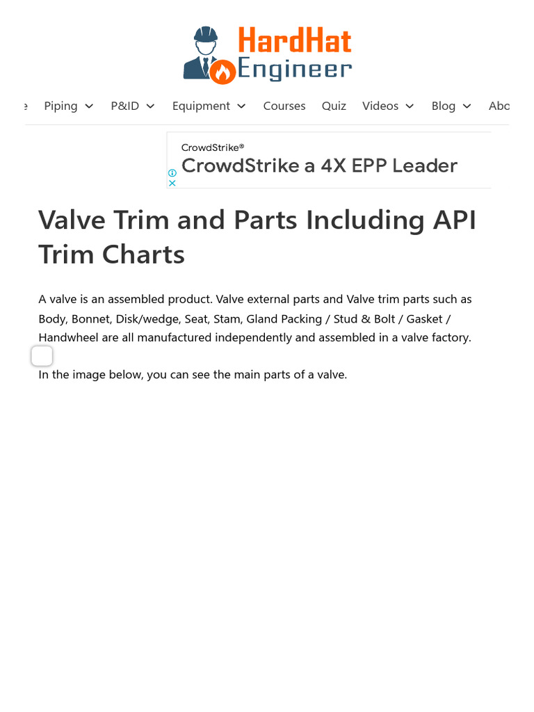 Valve Trim and Parts Including API Trim Charts | PDF | Valve ...
