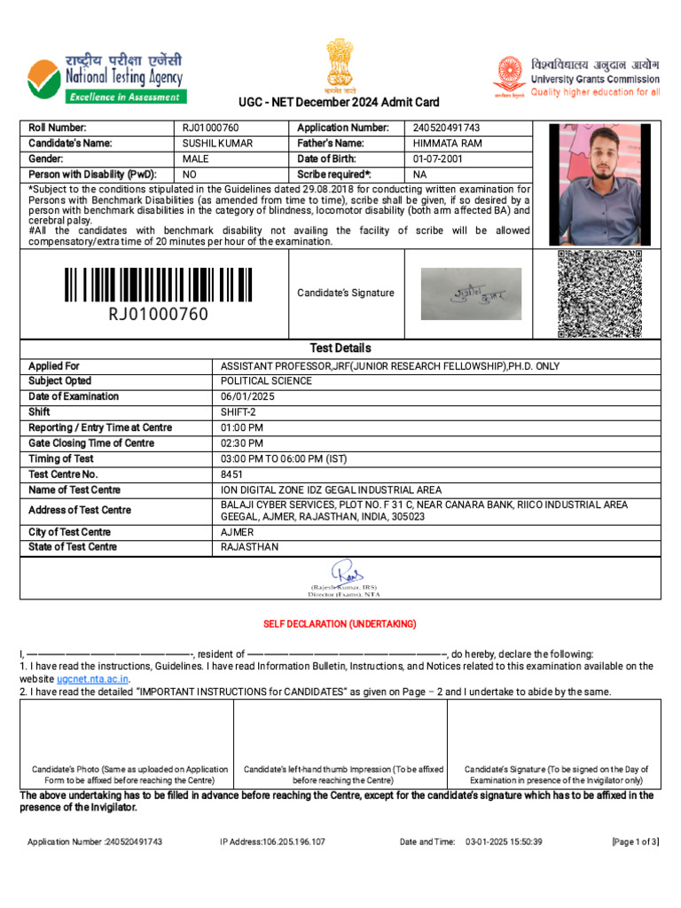 University Grants Commission (UGC) - NET - India | PDF | Identity Document