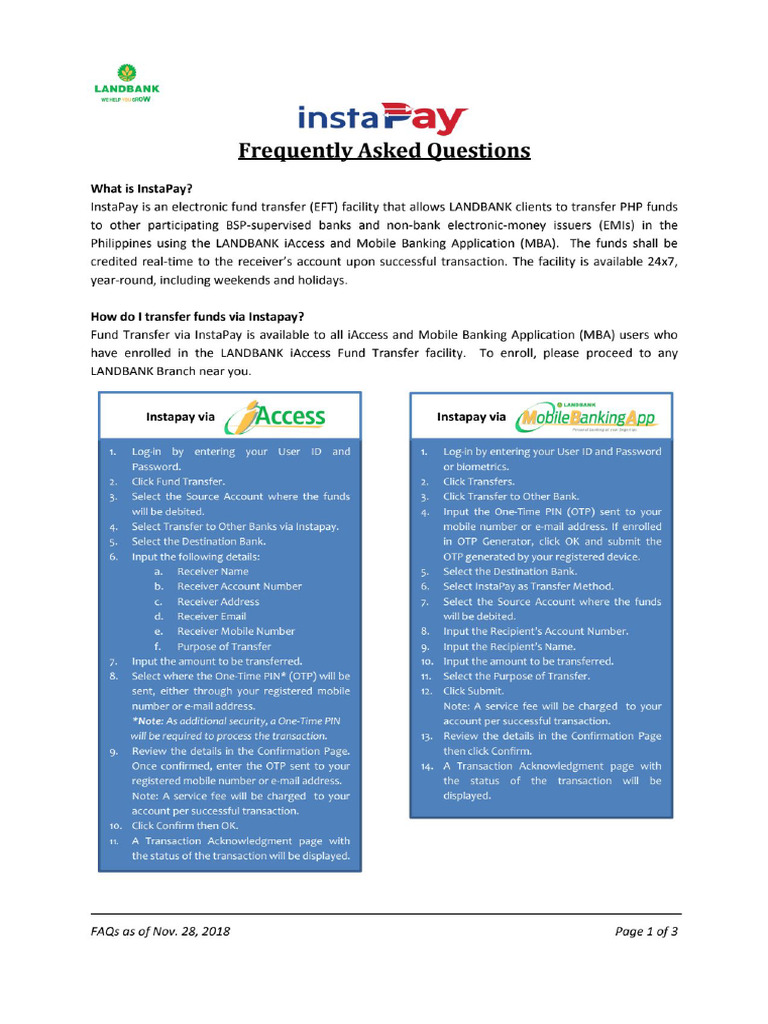 Instapay FAQs | PDF