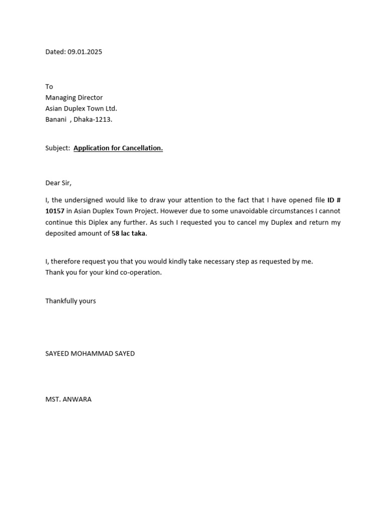 Duplex Cancellation Letter. | PDF