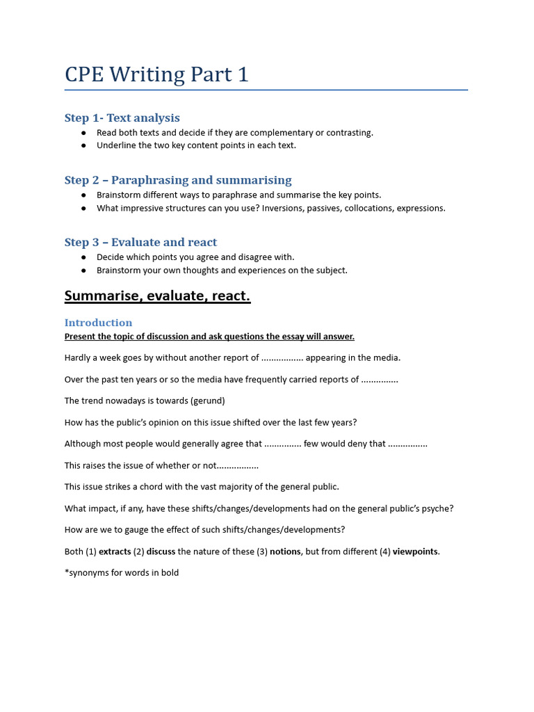 CPE Writing Part 1: Text Analysis Guide | PDF
