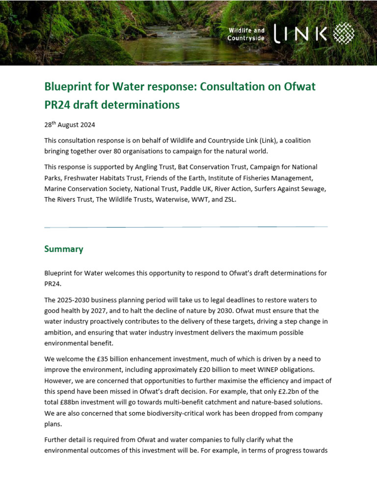 Ofwat PR24 Consultation Response Summary | PDF | Natural Environment ...