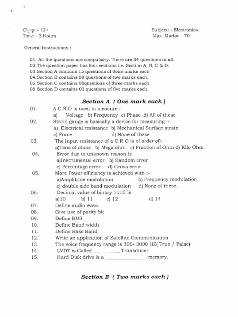 Electronics Model Test Paper Class 12 TH | PDF