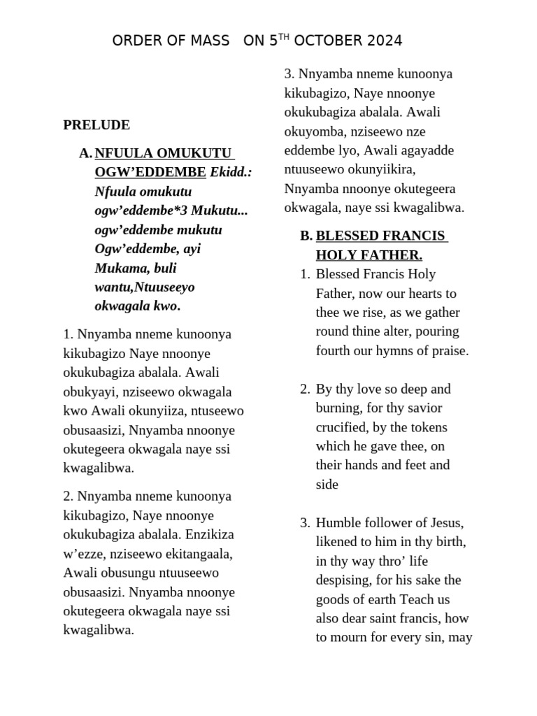Order of Mass - 5th October 2024 | PDF | Worship | Catholic Liturgy