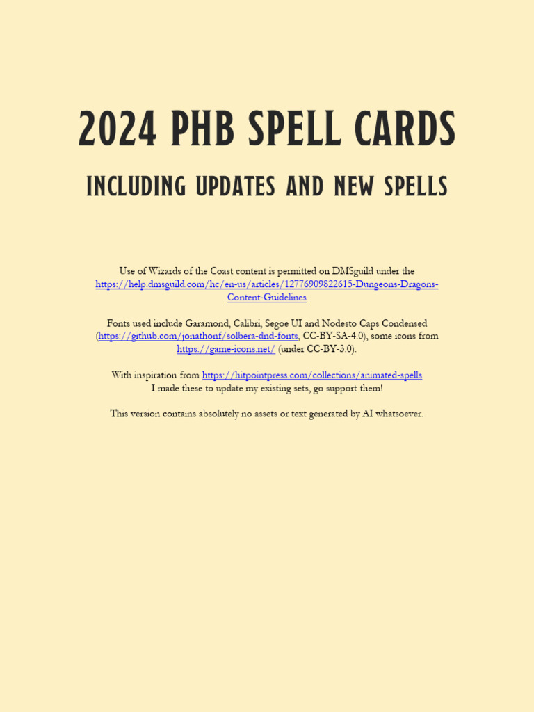 2024 PHB Spell Cards Overview | PDF | Magician (Fantasy) | Dungeons ...